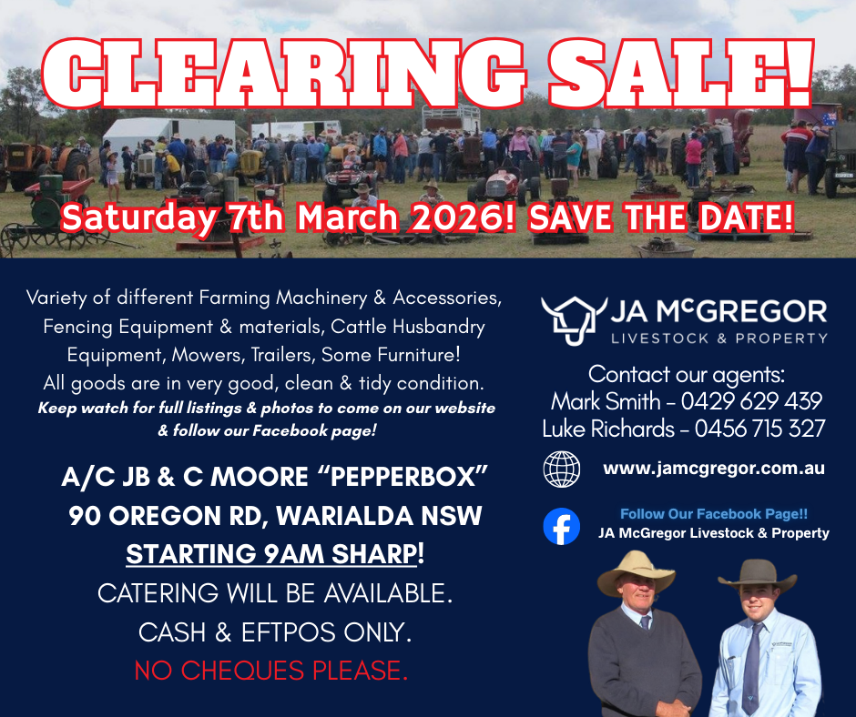 JA McGregor Livestock & Property > Clearing Sales